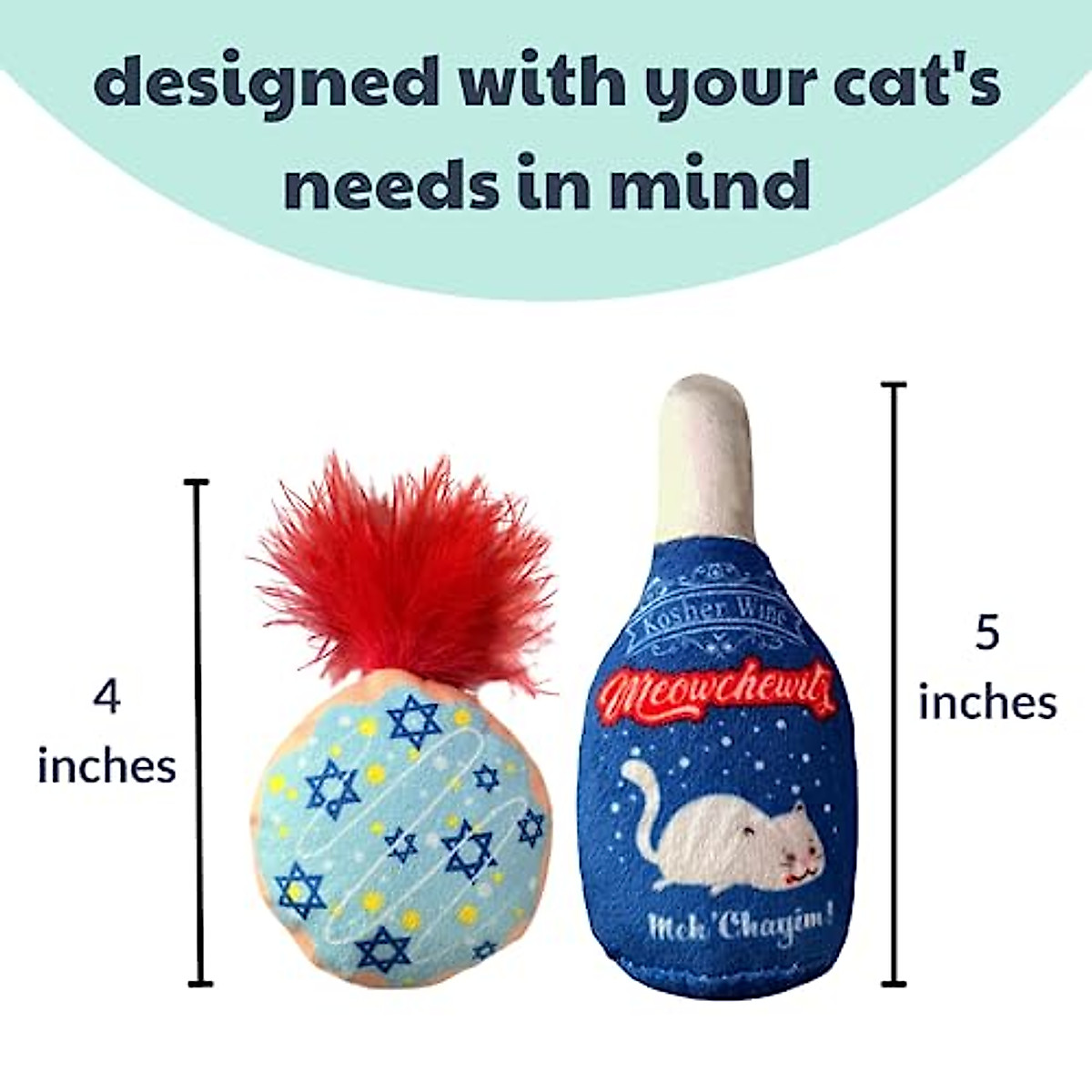 Huxley & Kent 2-Pack Plush Cat Toys | Jelly Roll & Meowchewitz | Hanukkah Holiday Strong Catnip Filled Cat Toy | Plush Kitten and Cat Toy with Catnip and Crinkle | Kittybelles