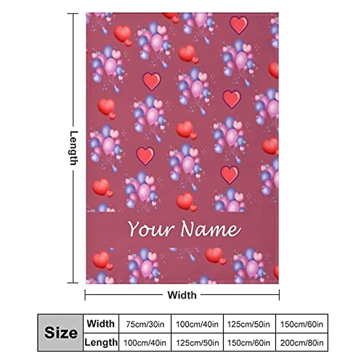 HJJKLLP Custom Throw Blanket with Your Name Text, Personalized Valentines Day Red Heart Fleece Blankets for Adult Kid Family Birthday Couple Father Mother Customized Gifts