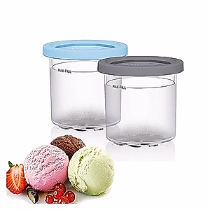 EVANEM 2/4/6PCS Creami Deluxe Pints, for Ninja Creami Ice Cream Maker Pints,16 OZ Creami Pints Reusable,Leaf-Proof Compatible NC301 NC300 NC299AMZ Series Ice Cream Maker,Gray+Blue-4PCS