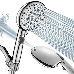 Cobbe High Pressure 9 Functions Shower Head with handheld - Luxury Modern Chrome Look, Built-in Power Spray to Clean Corner, Tub and Pets, Stainless Steel Hose Adjustable Bracket, Chrome