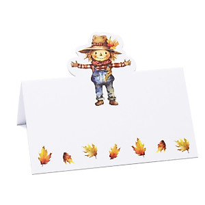 100 Pack Thanksgiving Place Cards Fall Scarecrow Seating Harvest Name Card Table Setting Paper Autumn Tent Cards Dinner Wedding Tables Placement Party