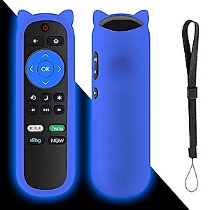 Yimaut Remote Control Compatible with All Hisense Roku TV, Universal Remote for Hisense 32" 40" 43" 50" 55" 58" 65" 70" 75" 85" Roku Built-in TV with TV Remote Cover and Wrist Strap (Glow Blue)