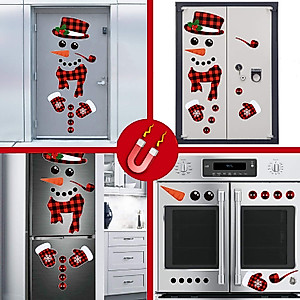 17Pcs Snowman Refrigerator Magnets | Christmas Decorations | Large Red Black Buffalo Plaid Fridge Magnet Stickers | Xmas Holiday Decorations for Fridge | Metal Door | Cabinets | Garage Door