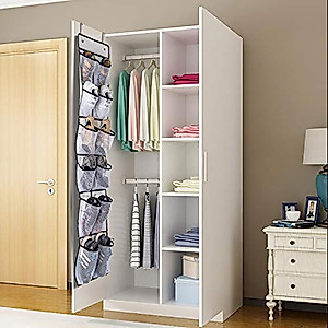 KEEPJOY Over The Door Shoe Organizer 2 Pack,Mesh Pockets Hanging Shoe Rack Over The Door,Shoe Storage Closet with 4 Hooks,Washable and Breathable Fabic,Large Size 57.5×12.6inch(Grey)