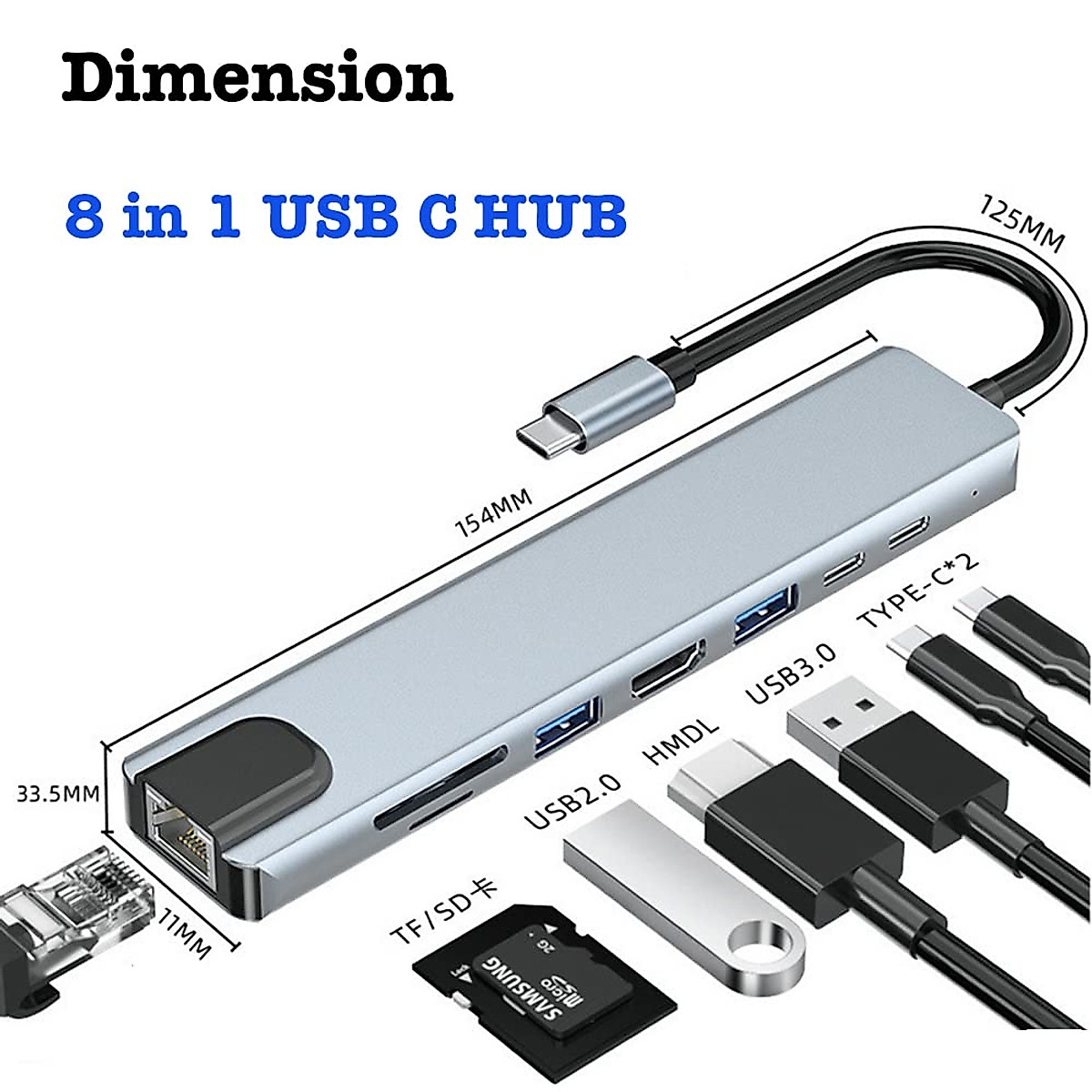 SLAUNT USB C Hub 8 in 1 USB C Adapter Compatible with MacBook Pro/Air M1 iPad Switch Docking Station USB C Ethernet Adapter HDMI Multiport Adapter Laptop USB C Hub TF/SD Card Reader USB PD Charging
