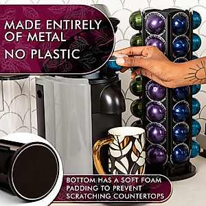 Velten Coffee Pod Carousel Holder Compatible with Nespresso Vertuo Capsules, Black Large Capacity 30 Pods Storage with 360° Rotation, Central Organizer for Sugar, Cream, or Accessories