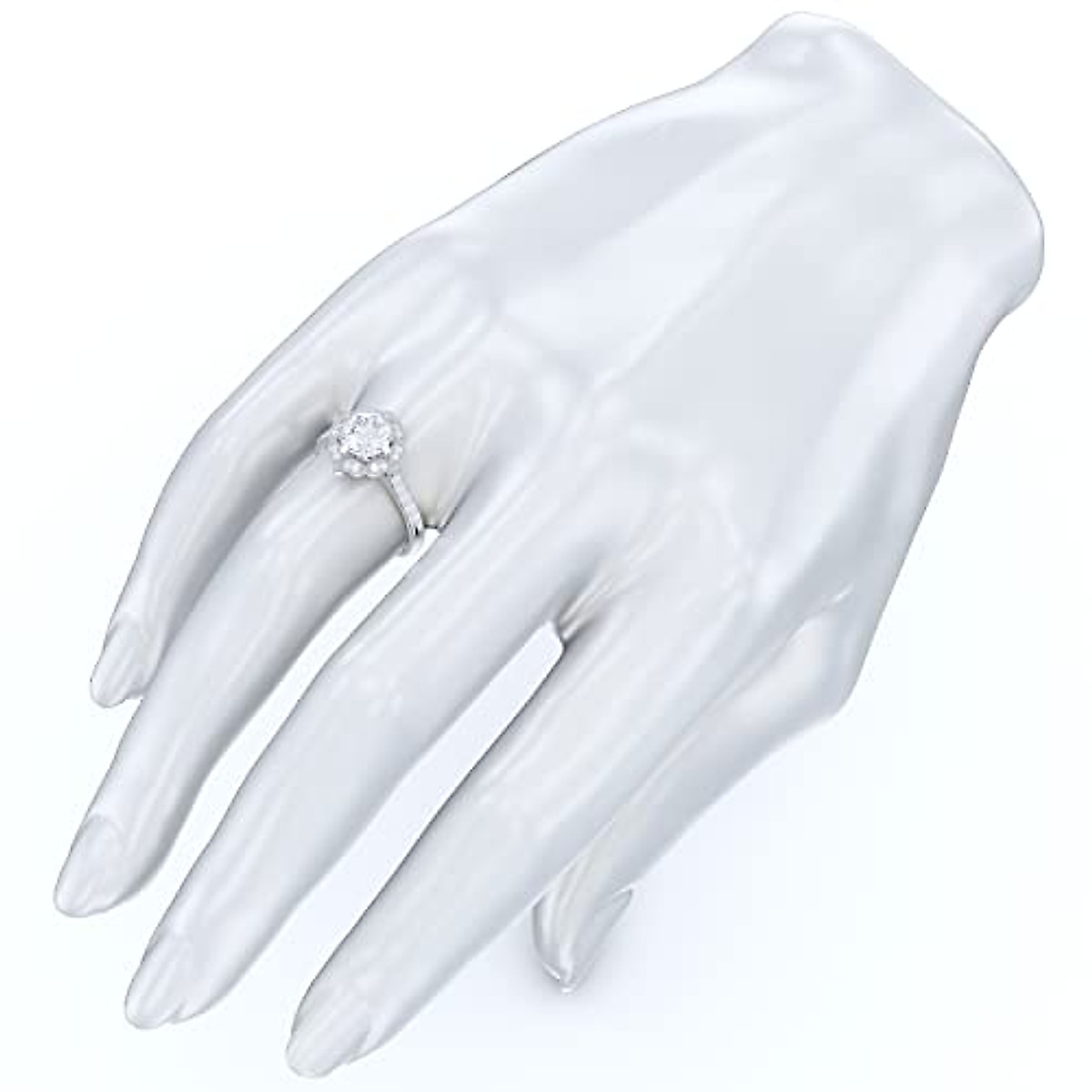 PRSTANI 10K White Gold Vintage Milgrain Romantic Petals Halo 1.0 CT Simulated Diamond Engagement Ring (7)