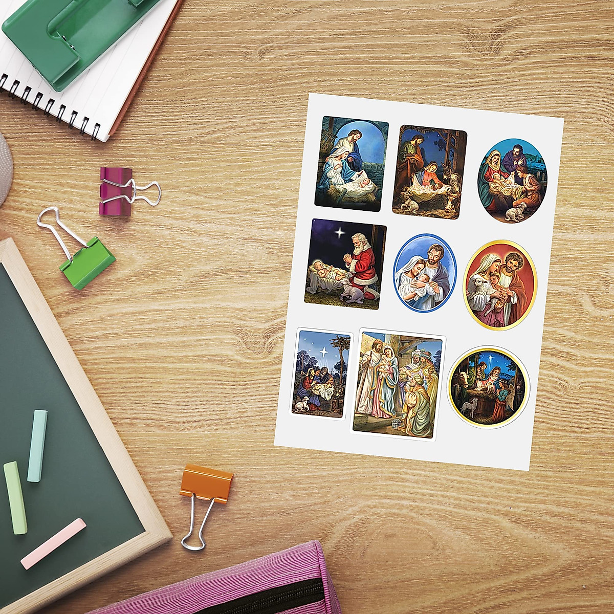 Assorted Holy Family Nativity Manger Scene Sticker Sheet Pack, Novelty Christmas Stickers for Sunday Schools, Stocking Stuffers, Church Giveaways, and More, 3 Sheets Included