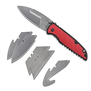 COAST SHIFT, EDC Replaceable Blade Folding Knife, Liner Lock, Double Lock, Pocket Clip, Thumb Studs for Everyday Carry, Sheath Included, Red/Black, for Hunting, Fishing, Camping, Outdoor Use