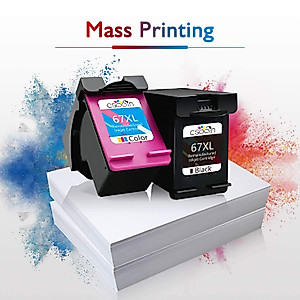 Remanufactured Printer Ink Cartridges for HP Ink 67 67XL Black and Color Combo Pack, for HP Envy 6055 6052 6075 Envy Pro 6452 6455 6458 DeskJet 2732 2752 2755 DeskJet Plus 4155 4152 4140 Replacement