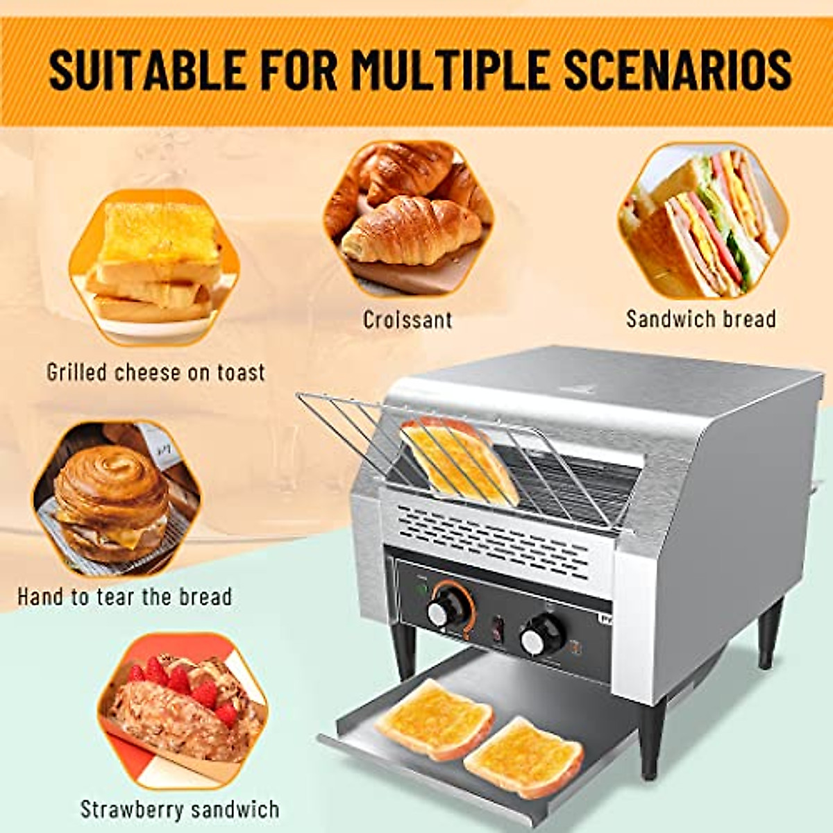 Commercial Toaster Conveyor 150slices/h Restaurant Toaster for Bun Bagel Bread Heavy Duty Stainless Steel Conveyor Toaster