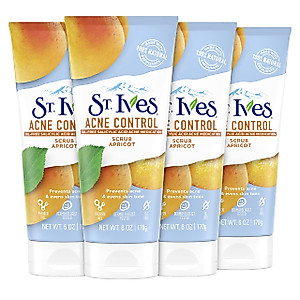 St. Ives Acne Control Face Scrub Deeply Exfoliates and Prevents Acne for Smooth, Glowing Skin Apricot Made with Oil-Free Salicylic Acid Acne Medication, Made with 100% Natural Exfoliants 6 oz 4 Count