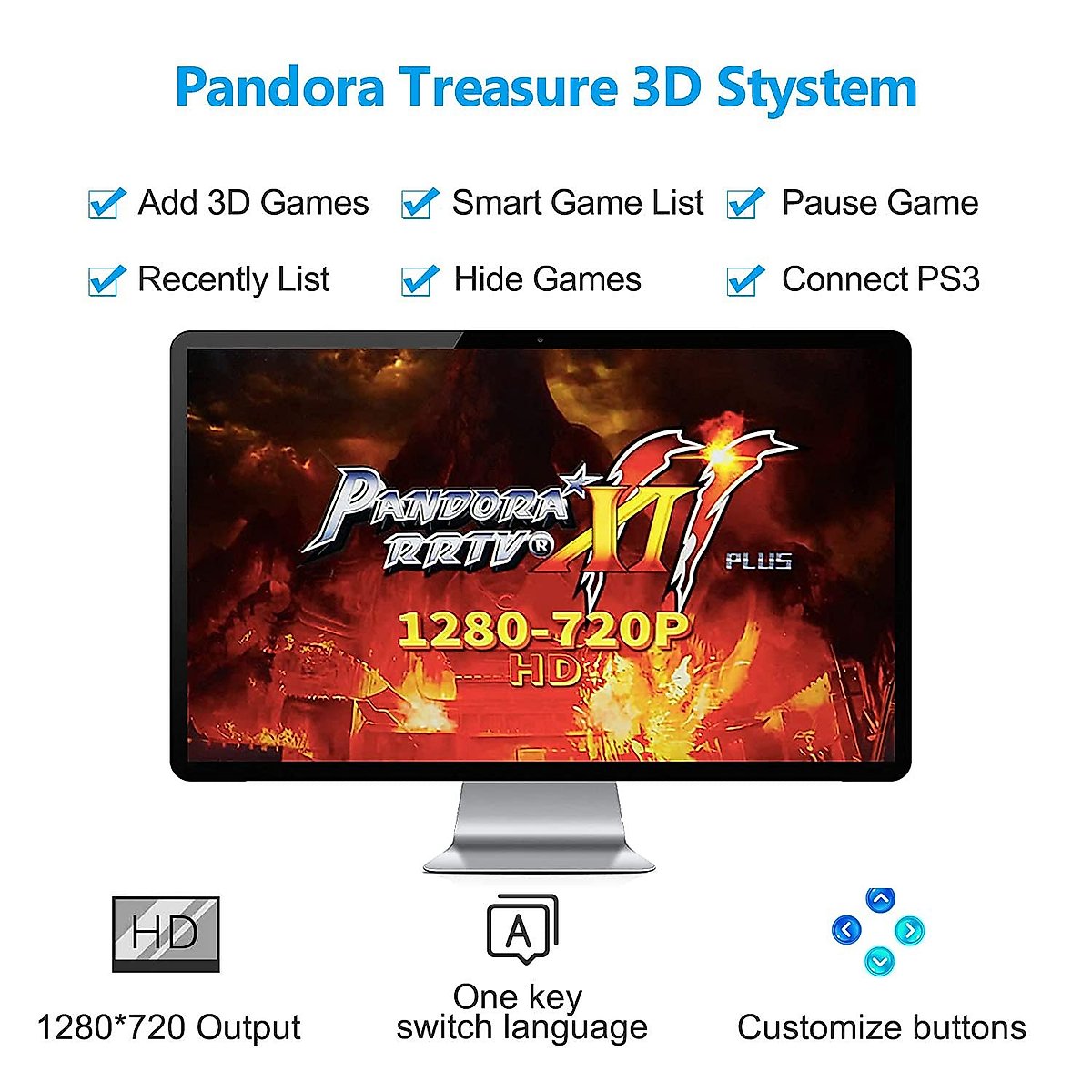 Pandora Treasure 3D Arcade Game Console - 30000 Games Installed, Search Games, Support 3D Games, 1280x720P, Favorite List, 4 Players Online Game, 2 Player Game Controls