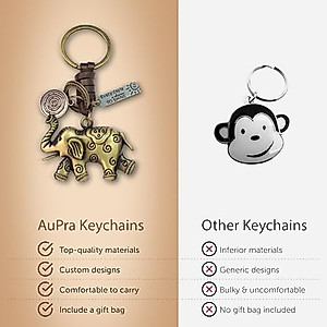 AuPra Elephant KeyChain Gift Women & Men Leather Funny KeyRing Home Car Keys Holder Ladies Good Luck Animal Present