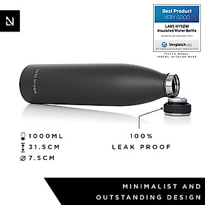 LARS NYSØM Stainless Steel Insulated Water Bottle 12oz 17oz 25oz 34oz 51oz | BPA-free Insulated Thermo Flask for Hot and Cold Beverages | Leakproof Drinking Bottle