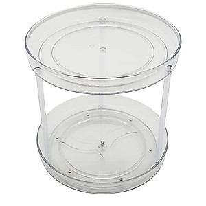 2 Tier Lazy Susan Organizer, Raised Edge Swivel Organizer for Spices, Condiments, Round Clear Turntable Organizer for Cabinets, Countertops, Bathroom, Refrigerator, Dining Room Organizer,9.5 Inches
