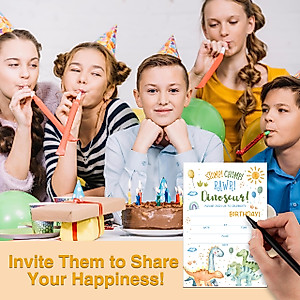 YSTEP Dinosaur Birthday Party Invitations, 20 Invite Cards with Envelopes, 4" x 6" Dino Birthday Invites - C19