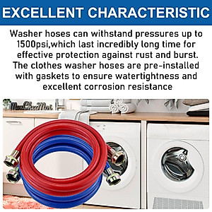 Washer Hoses 4FT,Rubber Washing Machine Hoses 3/4 Washer Machine Hoses 2 packs,Burst Proof Water Supply Lines ​for Hot and Cold Water Washer Hoses,Universal for All Standard Wash Machines-by MIFLUS