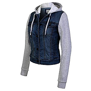 Design by Olivia Women's Classic Casual Hooded Denim Jacket Dark Denim 2XL