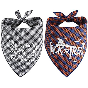 Halloween Bandana for Dogs Set of 2, Triangle Reversible Pet Scarf for Small Medium Large Dogs