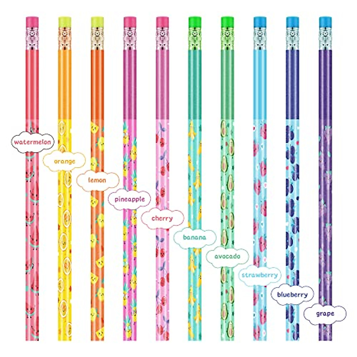 42 Pieces Scented Pencils Fun Pencil with Eraser Cartoon Pencil Toppers Fruit Pencil Toppers with Pencil Toppers Lovely Wood Pencil with Fruit Element Graphite Pencil