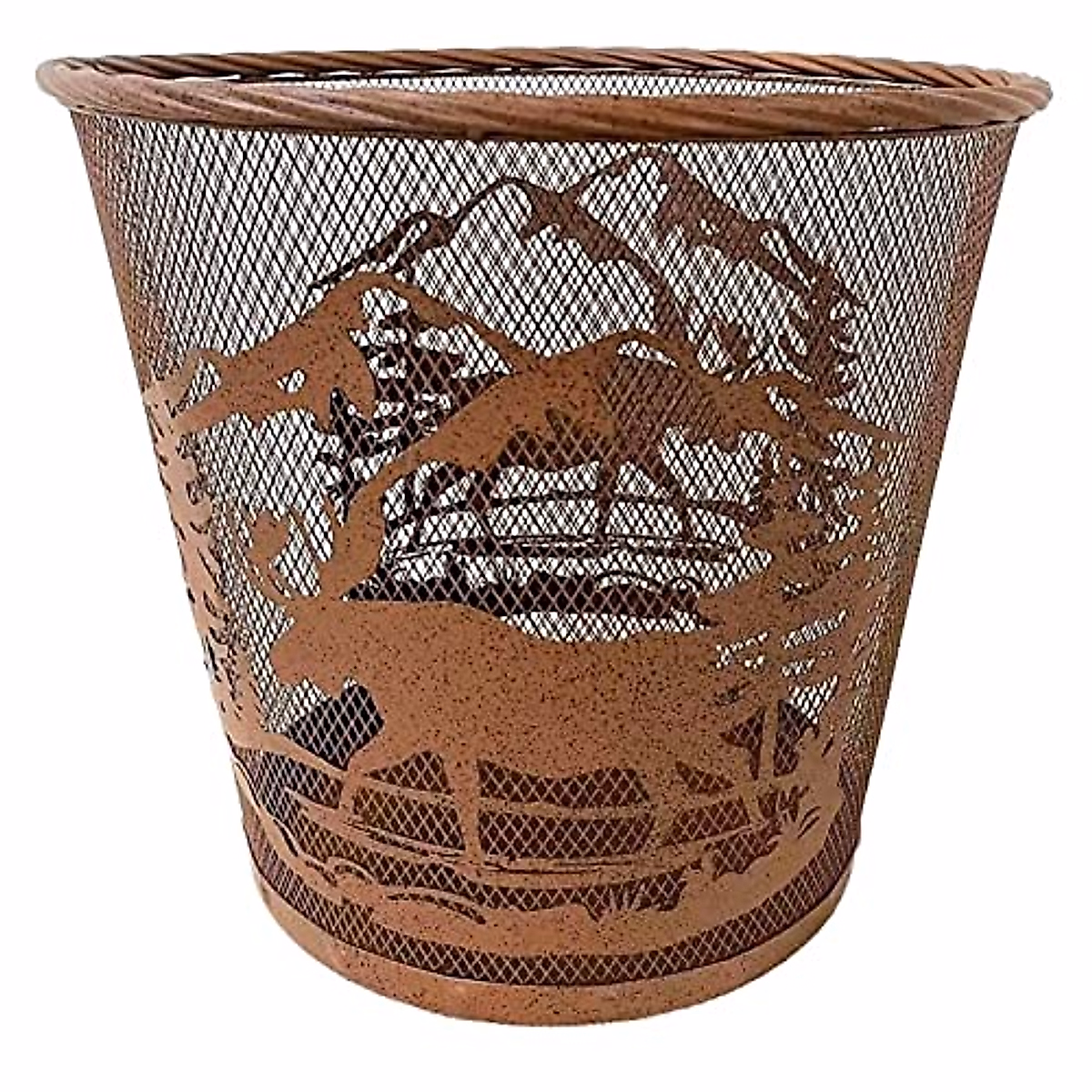 AMAJY Rustic Moose Forest Metal Waste Basket in Rustic Style Brown Metal Mesh Trash Can