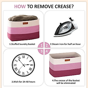 PHI VILLA Large Cotton Rope Basket, Woven Nursery Laundry Blanket Basket Toy Basket with Handles for Storage, Living Room, 15 x 10 x 8 inches, ‎Gradient Pink, 1-Pack
