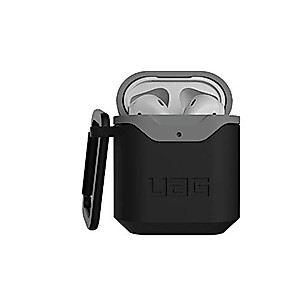 URBAN ARMOR GEAR UAG Compatible with AirPods (1st & 2nd Gen) Case Full-Body Protective Soft-Touch Silicone Case with Detachable Carabiner, Standard Issue Hard Case_001, Black/Grey