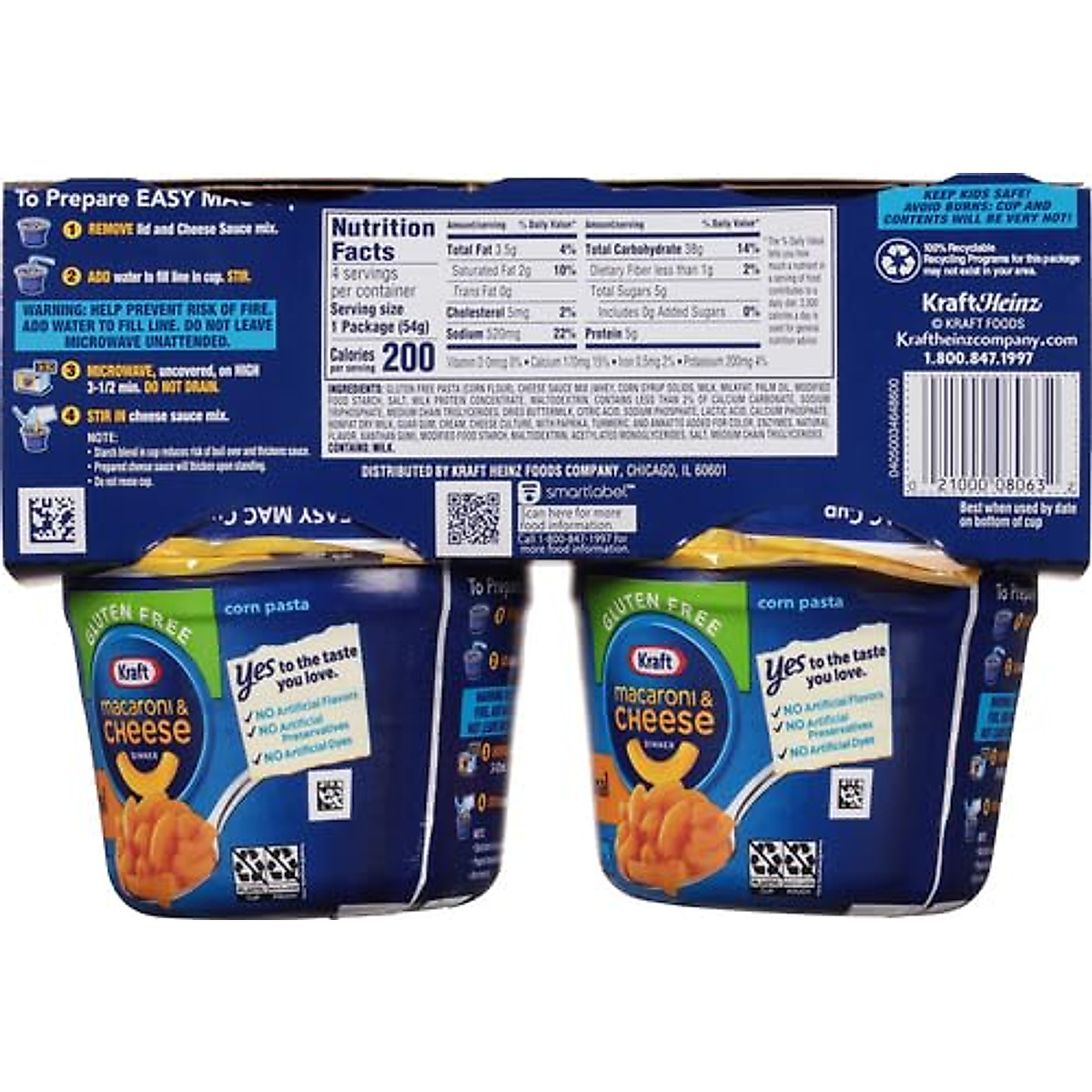 Kraft Gluten Free Original Mac & Cheese Macaroni and Cheese Dinner, 1.9 oz Cups (Pack of 4)