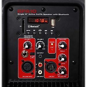 Rockville BPA10 10" Professional Powered Active 400w DJ PA Speaker w Bluetooth, Black