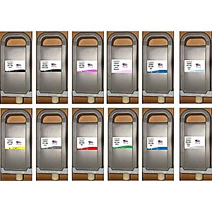 Non-OEM 12 Cartridges Compatible Replacement for Canon PFI-701 Pigment Inks- MBK,BK,M,PM,C,PC,Y,GY, Green, PGY, Blue, Red