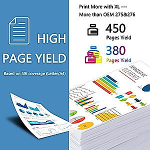 MxVol 275XL 276XL Remanufactured Ink Cartridge Replacement for Canon 275 and 276 XL PG-275XL CL-276XL Ink for Canon PIXMA TS3520 TS3522 TS3500 TR4720 TR4722 TR4700 Printers (1 Black, 1 Color Combo)