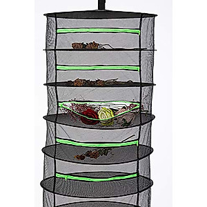 Herb Drying Rack Hanging 8 Tier 2ft Black Mesh Dryer Dry Net with Zipper Hydroponics