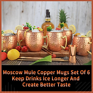 LINALL Moscow Mule Copper Mugs- Set of 6 Copper Plated Stainless Steel Mug 18oz, for Chilled Drinks (6 Pack)