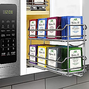 LYNK PROFESSIONAL® Slide Out Tea Bag Holder Organizer - Double Upper Kitchen Cabinet Pull Out Rack, Organize Up To 140 Tea Bags - Lifetime Limited Warranty - Chrome