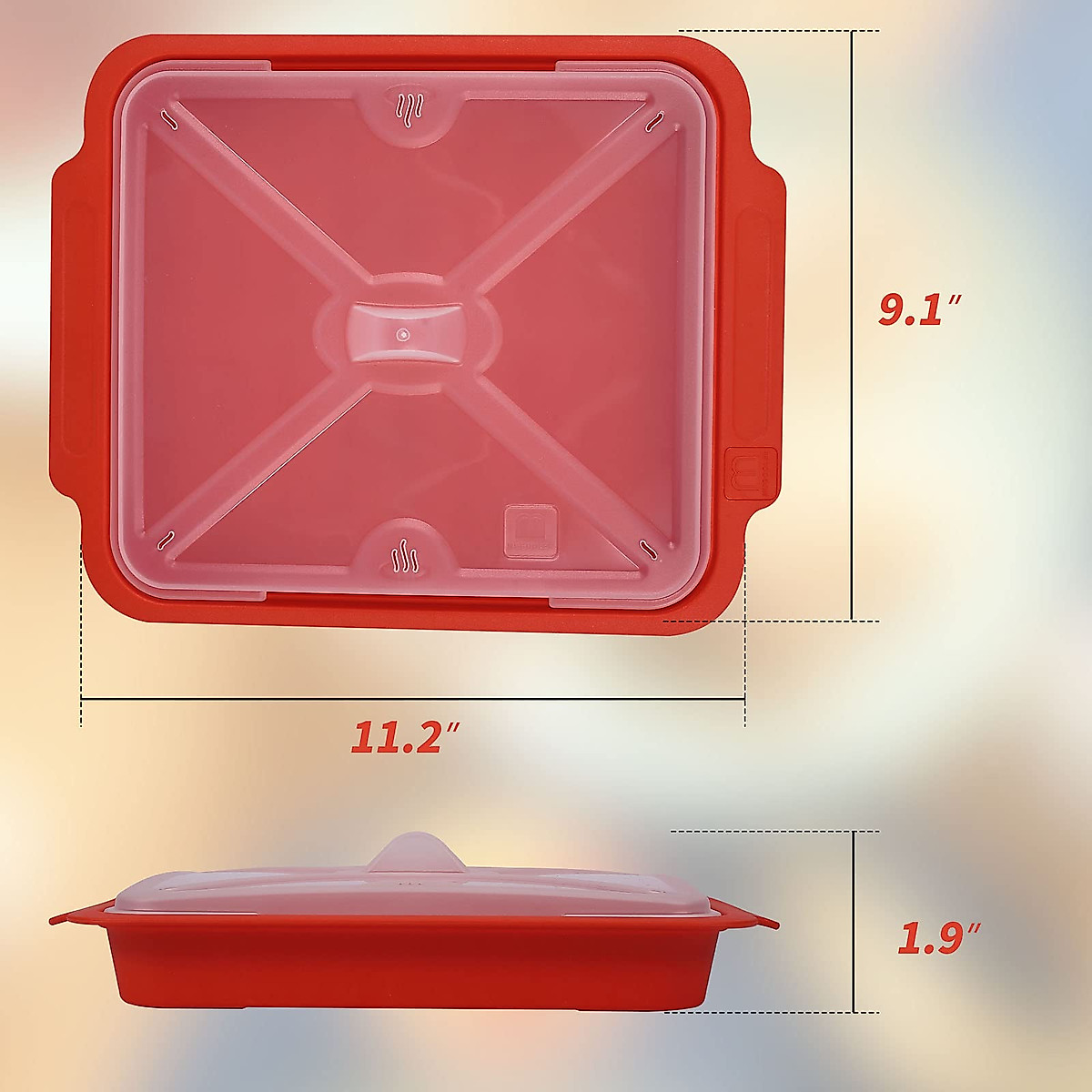 MMUGOOLER Microwave Easy Bacon Maker/Cooker with Lid, Safety, Quick and with No Mess, 11.3“ L x 9.0" W x 2.4" H- Red