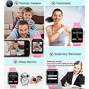 Amazqi Smart Watch with SD Card Pedometer Call Text Notification Music Player Camera Compatible with Android and iPhone (Partial Functions) for Women