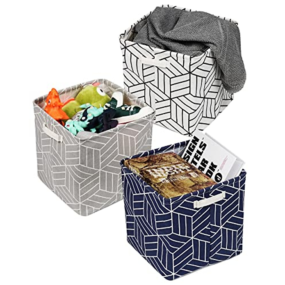 4 Pcs 22L Storage Basket Foldable Cube Fabric Bins Square Shelf Box Collapsible Receive Organizer Rectangle Canvas with Handles for Shelves Bathroom Nursery Home Office Kids Toys 11x11x11 inch Grey
