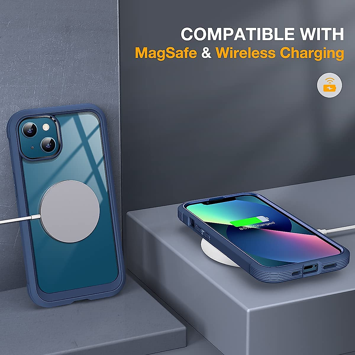 Miracase Compatible with iPhone 13 Mini case 5.4 inch, 2023 Upgrade Full-Body Glass Clear Case Bumper Case with Built-in 9H Tempered Glass Screen Protector for iPhone 13 Mini, Dark Blue