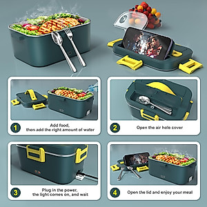 Adocfan Electric Lunch Box 75W 1.8L Food Warmer Heater 12V 24V 110V Faster Heated Lunch Box for Car/Truck/Home Portable Heating Boxes with 304 SS Container Fork & Spoon (Dark green)