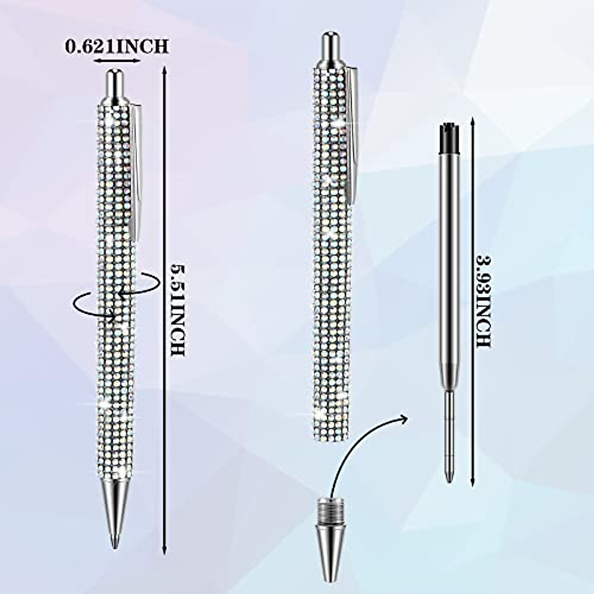 4 Pcs Rhinestone Metal Ballpoint Pens Bling Bling Pens Black Ink Pens Diamond Pen Big Crystal Ballpoint Pens 4 Pcs 1.0mm Pen Refills for Kids Students Teachers Gift (Gold, Silver, Pink and Rose Gold)