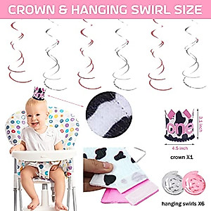 143 PCs Holy Cow I'M One Birthday Decorations for Girl, Fiesec Cow First Birthday Party Supplies Cow Print Balloon Garland Monthly Photo Highchair Glitter Banner Cake Topper Crown Pink White Black