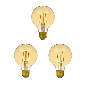 SYLVANIA LED Vintage Filament Globe G25 Light Bulb, 25W Equivalent Efficient 3W, 13 Year, Dimmable, 2175K, Amber Glow - 3 Pack (40066)