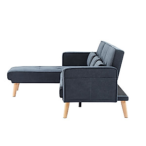 Eafurn L-Shaped Convertible Sectional Sofa with Chaise Lounge and Adjustable Spilt Backrest,3 Seater Soft Velvet Sleeper Couch Bed with Wooden Legs,Tufted Corner Sofa & Couch with Throw Pillows