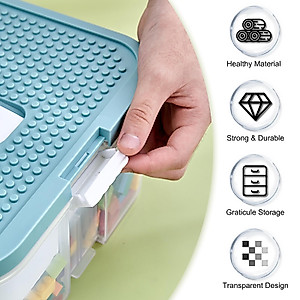 Toys Organizer Storage Case for Lego Box Kids Toy Stackable Building Blocks with Lids Bins Adjustable Lego Storage Containers Plastic Toy Box 2 Layers