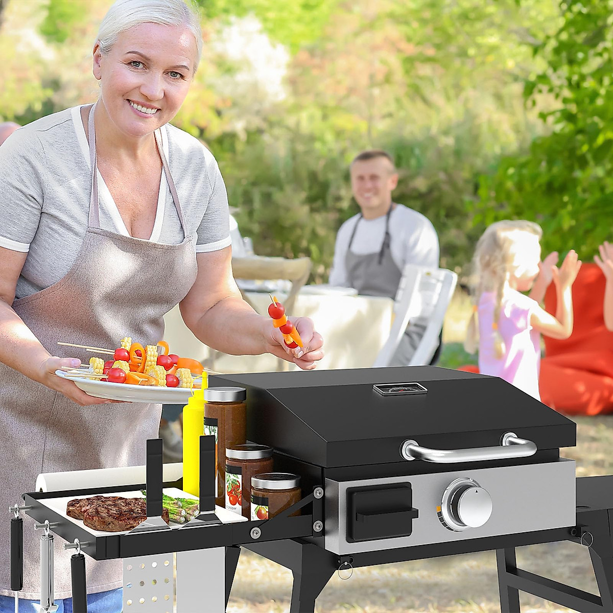 New Upgraded Griddle Caddy Shelf for Blackstone 17"/ 22"/ 28" Griddle, Addition Side Rack Storage Tray with Paper Towel Holder, Spatula Holder and 3 Hooks Organizer for Blackstone Grill Accessories