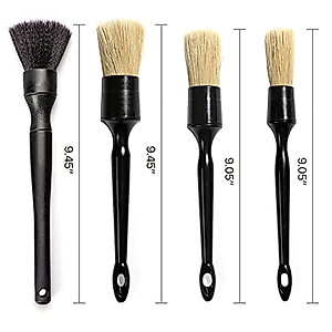 4 PCS Car Boars Hair Detailing Brushes Set, Interior Cleaning Dusting Brushes, Ultra- Soft Auto Detail Brush Perfect Automotive Exterior Cleaning Tool Emblems Wheels Upholstery Air Vents Leather Seat