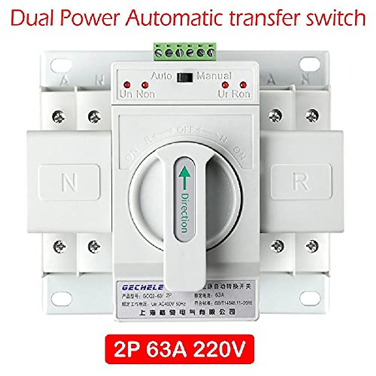 AC 220V/110V 2P 63A Dual Power Automatic Transfer Switch Dual Power Generator Changeover Switch 50HZ/60HZ Automatic and Manual