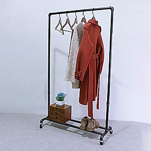 MBQQ Industrial Pipe Clothing Racks on Wheels,35in Length Heavy Duty Garment Racks Commercial Grade,Vintage Rolling Ballet Rack Clothes Display Rack Retail Display,Black Brush Silver