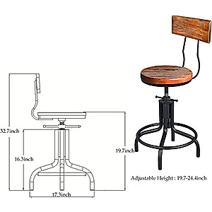 Topower Three-Piece Bar Table and Chair Set Height Adjustable Pub Table and Industrial Dining Breakfast Chair Metal Bar Stool with Wood Backrest Black (1 Table + 2 Chairs)